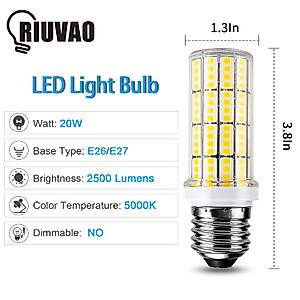 RIUVAO LED Light Bulb 200W Equivalent 2500 Lumen Super Bright 5000K Daylight White 20W Led Bulb E26/E27 Medium Base for Home Garage Warehouse Indoor Outdoor Led Corn Light Bulb Pack of 6
