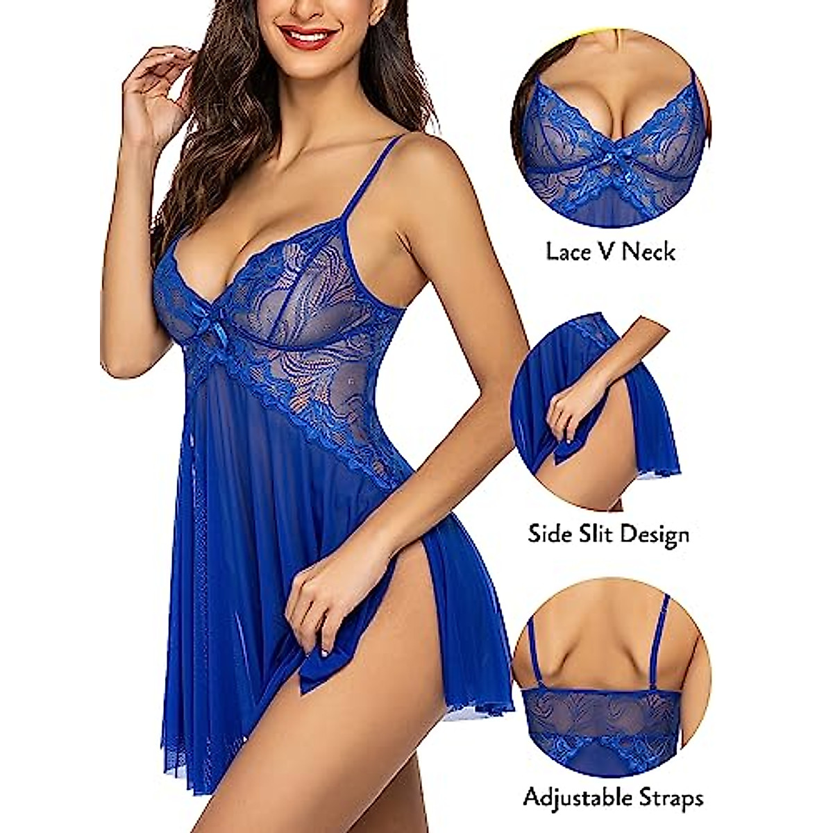 Avidlove Sexy Lingerie for Women Nighties for Women Sexy Negligee Lingerie Chemise Nightgown Dark Blue