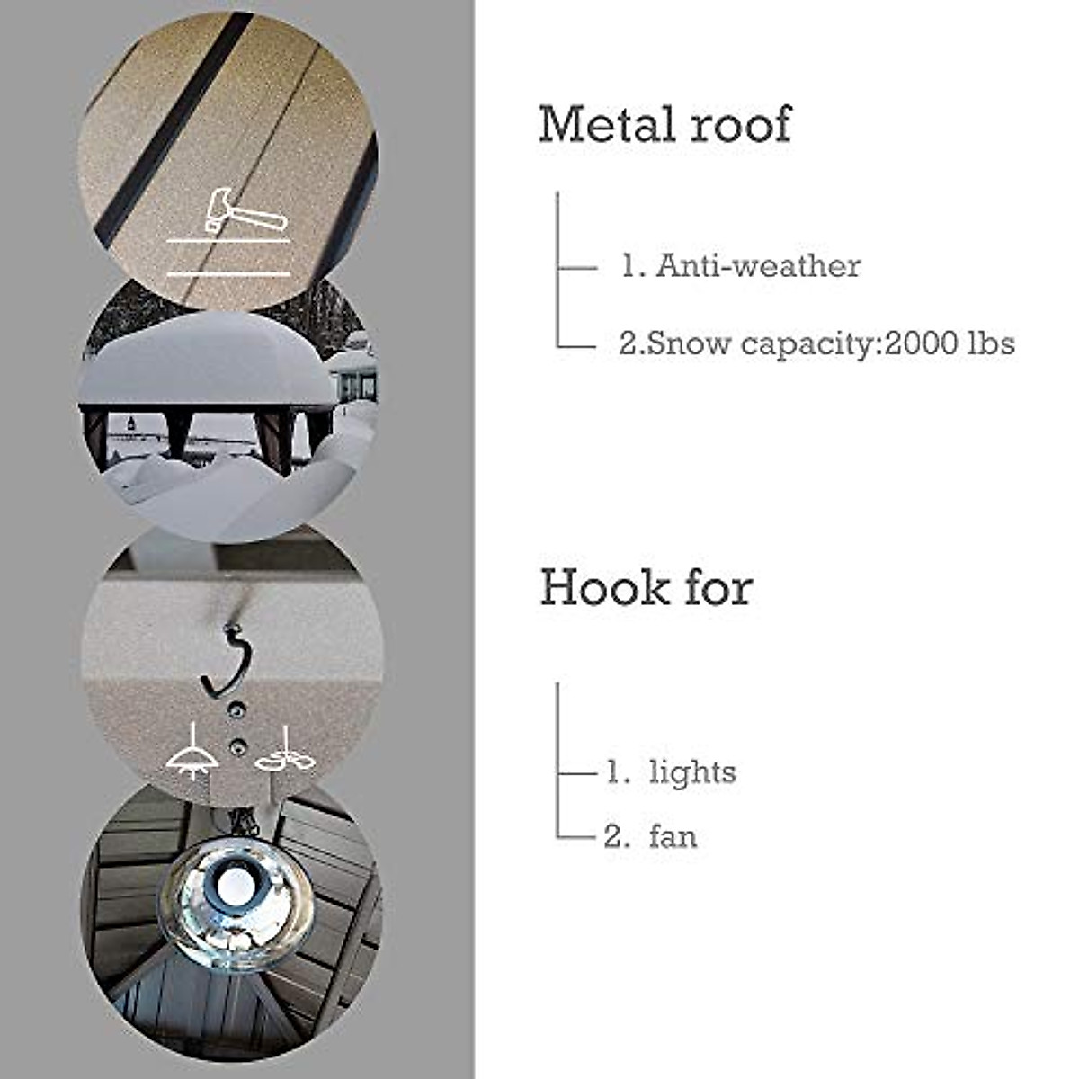 Kozyard Rosana Hardtop Aluminum Permanent Gazebo with 2-Layer Sidewalls (10ftx12ft Brown)