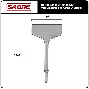 Sabre Tools 4 Inch x 7.5 Inch Air Hammer Chisel Bit for Thinset Removal, Thinset Scaling, Tile Removal, Pneumatic Chisel, 0.401 Shank