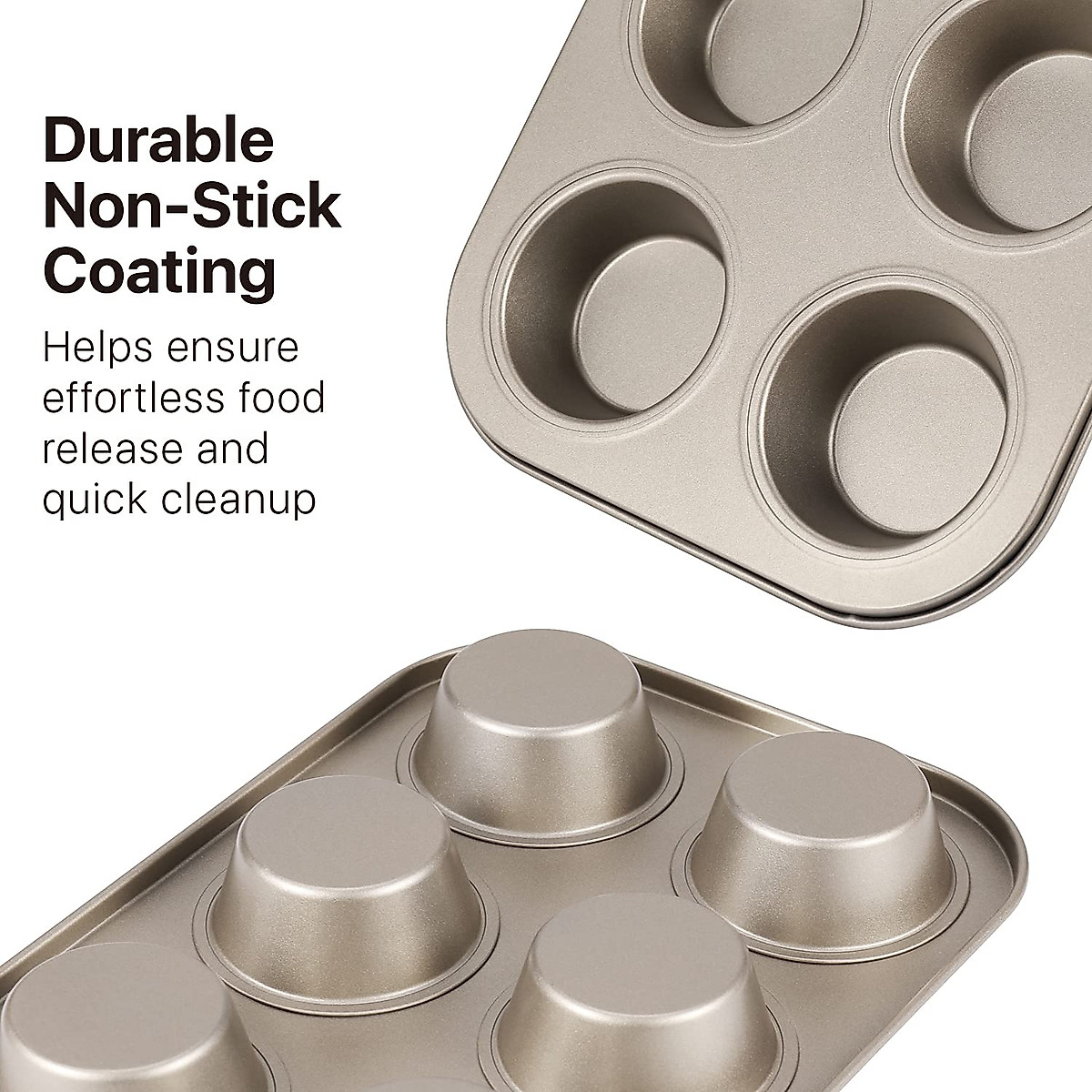 Flexzion Muffin Tray Cupcake Baking Pan 2 Pack, 6-Cup Nonstick Carbon Steel Muffin Tins Non-Stick Cupcake Tin Bakeware Accessories for Baking Cupcakes Muffin Brownies Snacks, Easy Clean, Fridge Safe