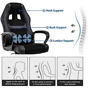 Gaming Chair Swivel Office Chair with Wheels Home Office Chair Ergonomic Computer Chair Desk Chair Rolling Executive Leather Task Chair Adjustable with Arms Mid-Back Stool for Back Problem (Black)