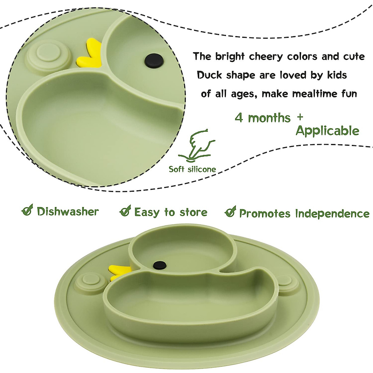 Qshare Toddler Plate, Portable Baby Plates for Toddlers and Kids, BPA-Free Strong Suction Plates for Toddlers, Dishwasher & Microwave Safe Silicone Placemat 9x6x1.4 inch