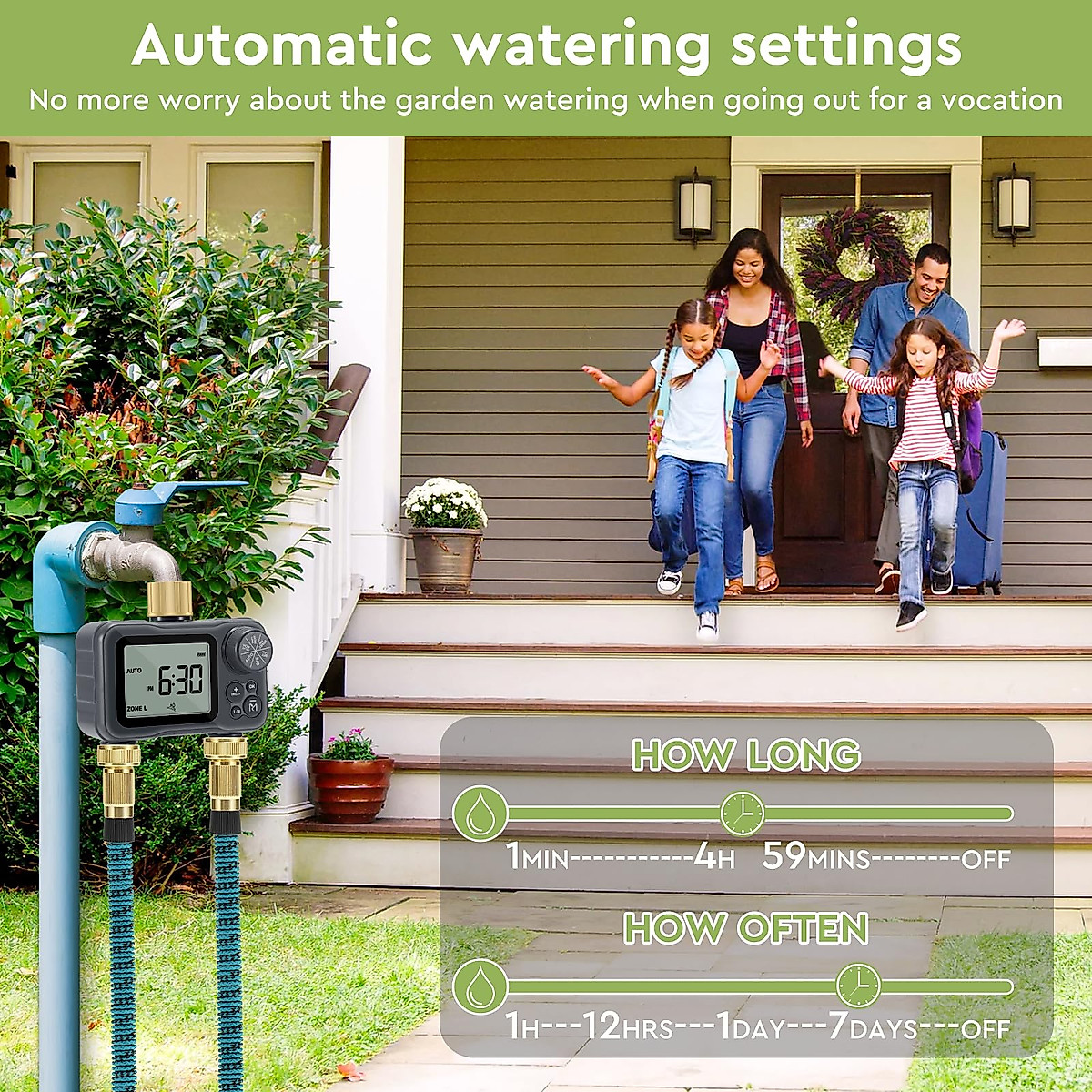 Moistenland Hose Timer with Brass Swivel, Sprinkler Timer, with Rain Delay/Manual/Automatic Watering System,Lawn & Garden Watering Equipment,IP54 Waterproof, 3.1 Inches Large Screen(2 Outlets)