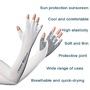HODORPOWER UV Protection Gloved Arm Sleeves for Men & Women Cycling Ice Arm Sleeve Fingerless Sun Compression Long Arm Cover, White, One Size