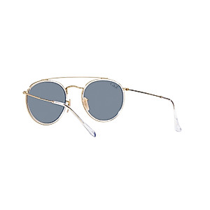 Ray-Ban RB3647N Double Bridge Round Sunglasses, Gold/Blue Polarized, 51 mm