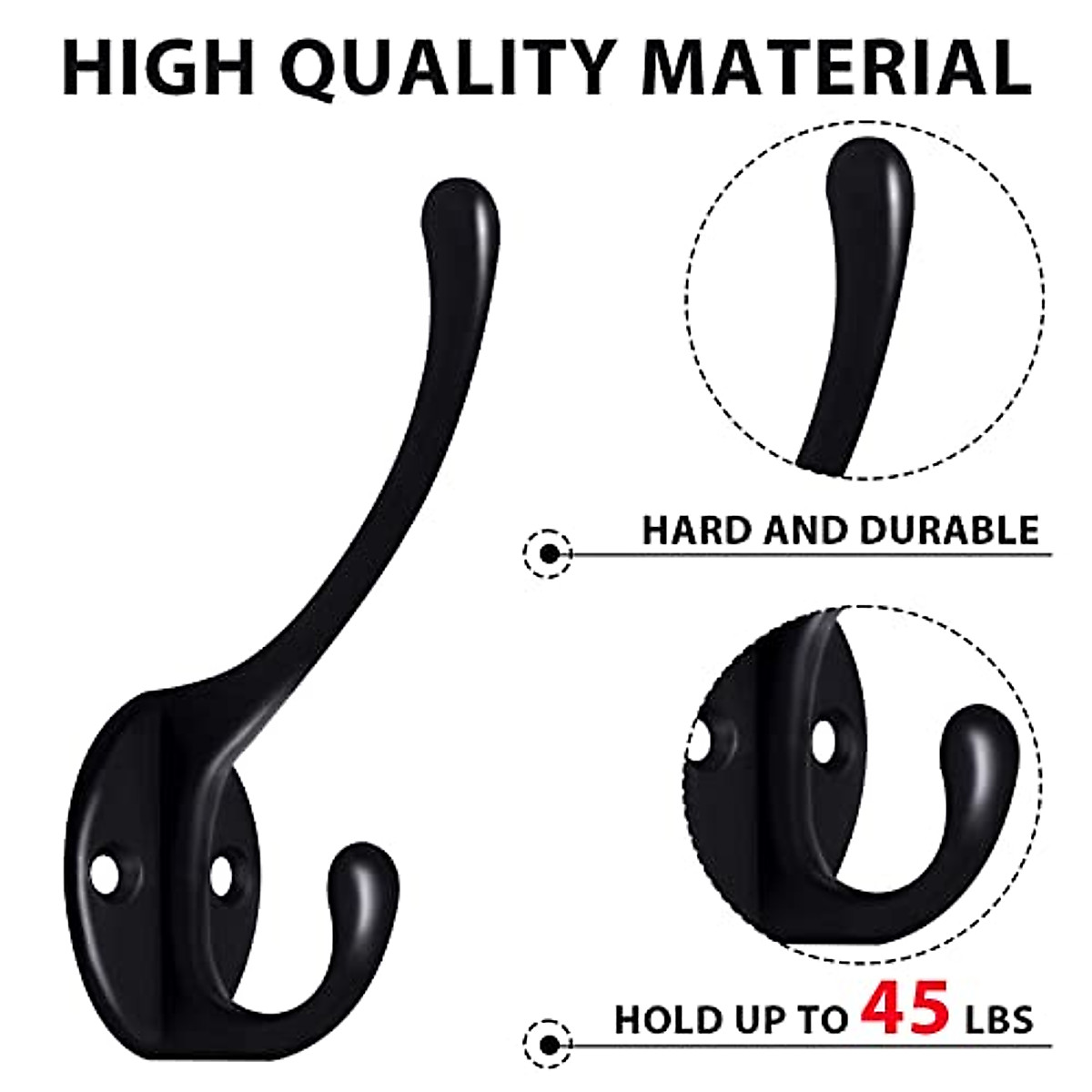 10 Pack Black Wall Hooks for Hanging, Metal Coat Hooks Wall Mounted Cubicle Accessories, Retro Double Hooks Heavy Duty Door Hanger for Towel, Hat, Key, Closet, Bag