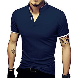 LOGEEYAR Mens Fashion Polo Shirt Short/Long-Sleeve Slim Fit Henley T-Shirts Pique Cotton Clothes
