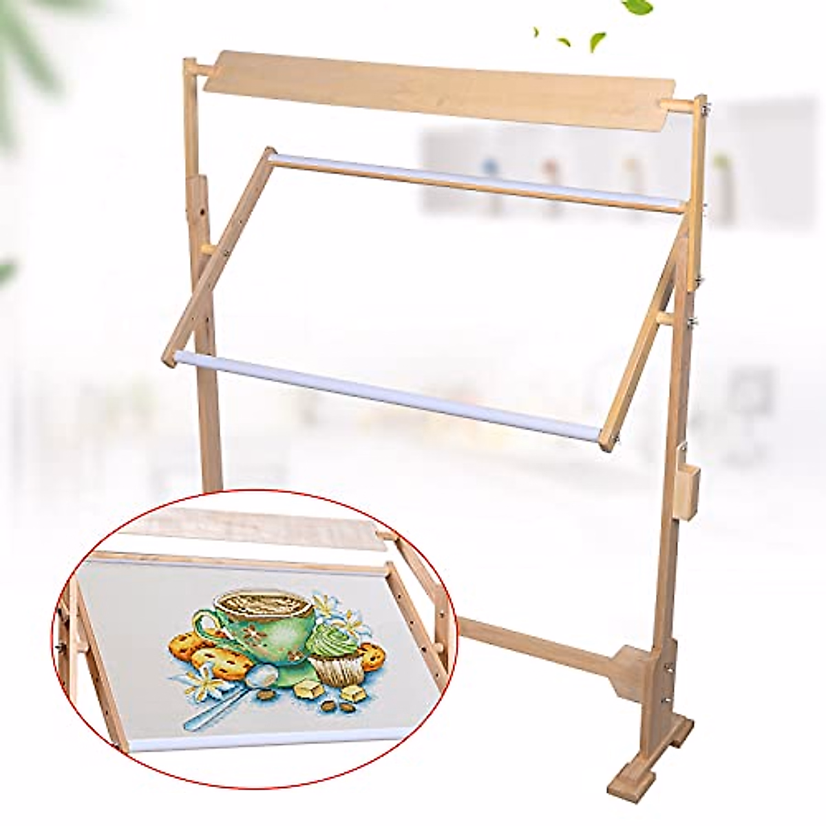 Adjustable Cross Stitch Holder Frame Rack, Wooden Embroidery Hoop Stand Angle, Adjustable Embroidery Stand, 360° Rotated Needlework Craft Floor Frame Stand Holder