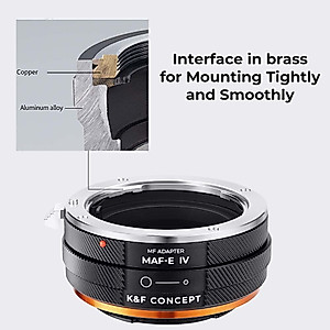 K&F Concept IV PRO MAF-NEX Lens Mount Adapter Manual Focus Compatible with Minolta AF/Sony Alpha A Series Lens to Sony-E NEX Mount Camera Body with Matting Varnish Design