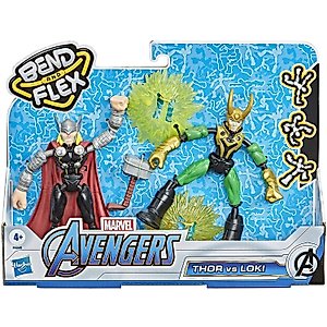 Avengers Marvel Bend and Flex Thor Vs. Loki Action Figure Toys, 6-Inch Flexible Figures, Includes 2 Accessories, Ages 4 and Up