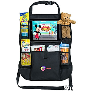 Durable Backseat Car Organizer- Kick Mats Back Seat Protector- Heavy Duty Car Organizer for Kids with Touchable Tablet Holder and Extra Storage Pockets, Car Travel Accessories, Perfect for Travel, Car