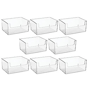 mDesign Large Modern Plastic Open Front Dip Storage Organizer Bin Basket for Bathroom Organization - Vanity Shelf, Cubby, Cabinet, and Closet Organizing Decor - Ligne Collection - 8 Pack - Clear