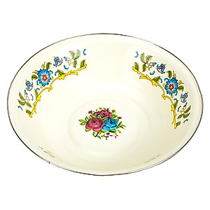 DOITOOL Enamel Plates Enamel Mixing Bowl Vintage Flower Large Salad Bowl Enamelware Washing Basin Chinese Style Soup Serving Bowl for Ramen Asian Dishes Cereal Rice Noodle Enamel Bowl