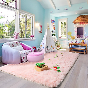 PAGISOFE Pink Rugs for Girls Bedroom 4x6 Ft Fluffy Cute Girls Room Decor Aesthetic Thick Fur Dorm Rug Living Room Carpet Area Rug Kawaii Baby Nursery Rug Plush Playroom Rug Shag Teen Girls Rug
