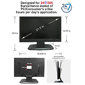101AV 21.5" 5MP Super HD-TVI, AHD, CVI & CVBS 16:9 Professional Security Monitor, 1 HDMI & 2 BNC Inputs and Outputs, Work with Super HD 5MP Security Cameras Directly in Addition to DVR/NVR & PC