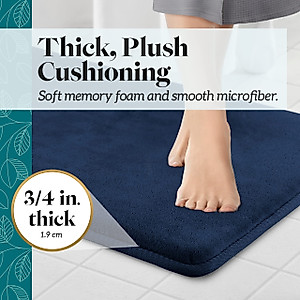 Genteele Bath Mats for Bathroom Non Slip - Navy 17" x 24" Memory Foam Bathroom Rugs - Quick Dry Bath Mat