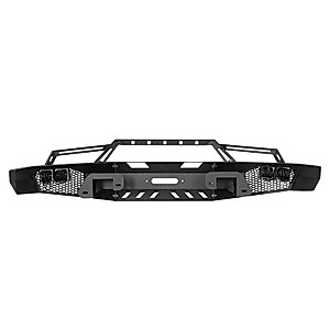 Hooke Road Earthshaker F150 Front Bumper w/Bull Bar & Winch Plate for Ford F-150 2009 2010 2011 2012 2013 2014 (Exclude Raptor), Full Width Steel Replacement Bumper