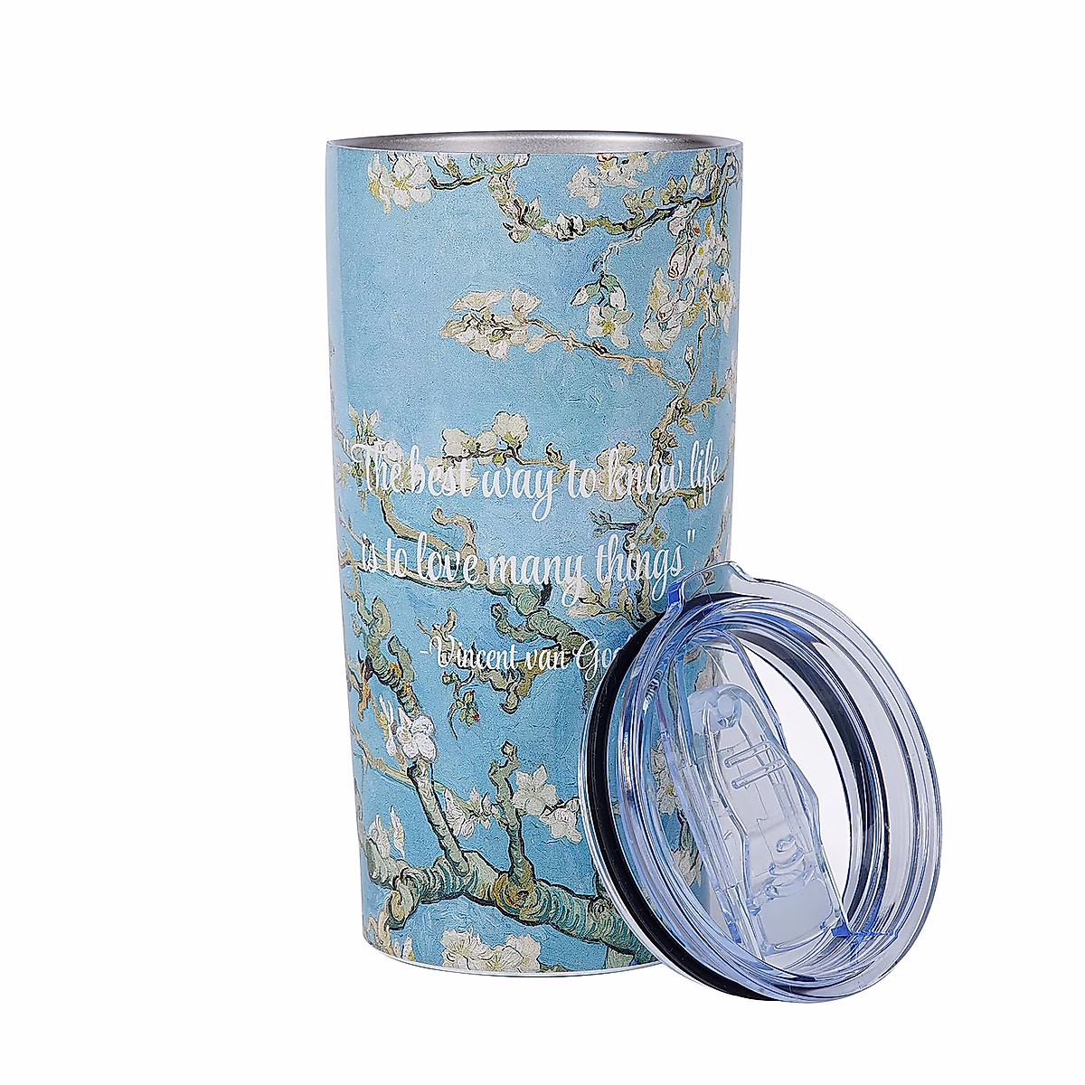 1st Heaven Coffee Tumbler, Van Gogh Art Tumbler, Spill-proof Insulated Coffee Mug with Lid, Inspirational Art Lover Gift for Outdoor, Office & Travel, 20oz (Blossoming Almond Tree)