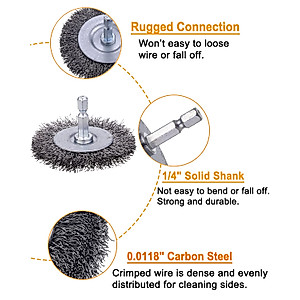 9 Pack Drill Wire Brush with 1/4-Inch Hex Shank, Rocaris Carbon Steel Drill Wire Brush, Cup/ Wheel/ Pen Brush Set for Rust Removal, Corrosion and Scrub Surfaces