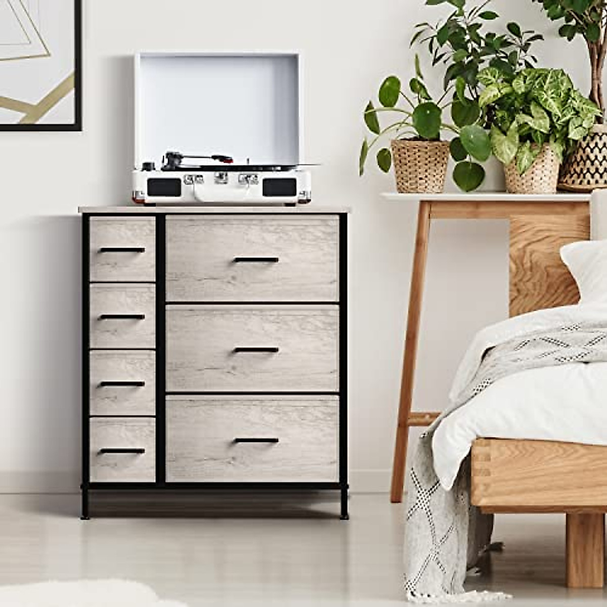 Sorbus Dresser with 7 Faux Wood Drawers - Storage Unit Organizer Chest for Clothes - Bedroom, Hallway, Living Room, Closet, & Dorm Furniture - Steel Frame, Wood Top, & Easy Pull Fabric Bins