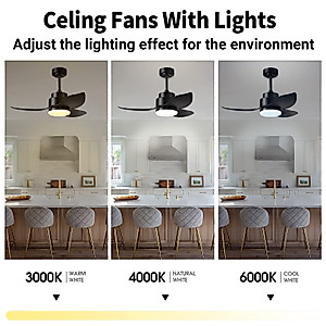 Surtime Modern Black Ceiling Fans with Lights and Remote, Indoor Outdoor Ceiling Fan for Patios,Living Room, Bedroom Etc 38" (with Lighting Memory Function)