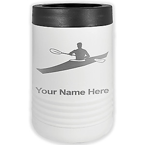 LaserGram Double Wall Insulated Beverage Can Holder, Kayak Man, Personalized Engraving Included (Standard Can, White)