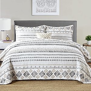 Y-PLWOMEN Queen Size Quilt 100% Cotton Boho Queen Quilts, White Queen Quilt Sets, Lightweight Bohemian Queen Size Bedspreads for All Season, 3 Piece