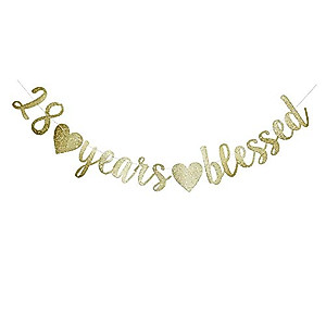 28 Years Blessed Banner, Funny Gold Glitter Sign for 28th Birthday/Wedding Anniversary Party Supplies Props