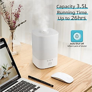 Cool Mist Humidifiers 3.5L Top Fill Humidifiers for Bedroom with Essential Oil Diffuser, 7-Color Lights, Timer, Waterless Auto Shut-off, White