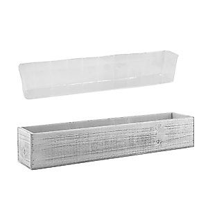 CYS EXCEL White Rectangle Wood Planter Box with Removable Plastic Liner (H:4" Open:22"x5") | Multiple Size Choices Wood Rectangular Planter White Color | Indoor Decorative Window Box