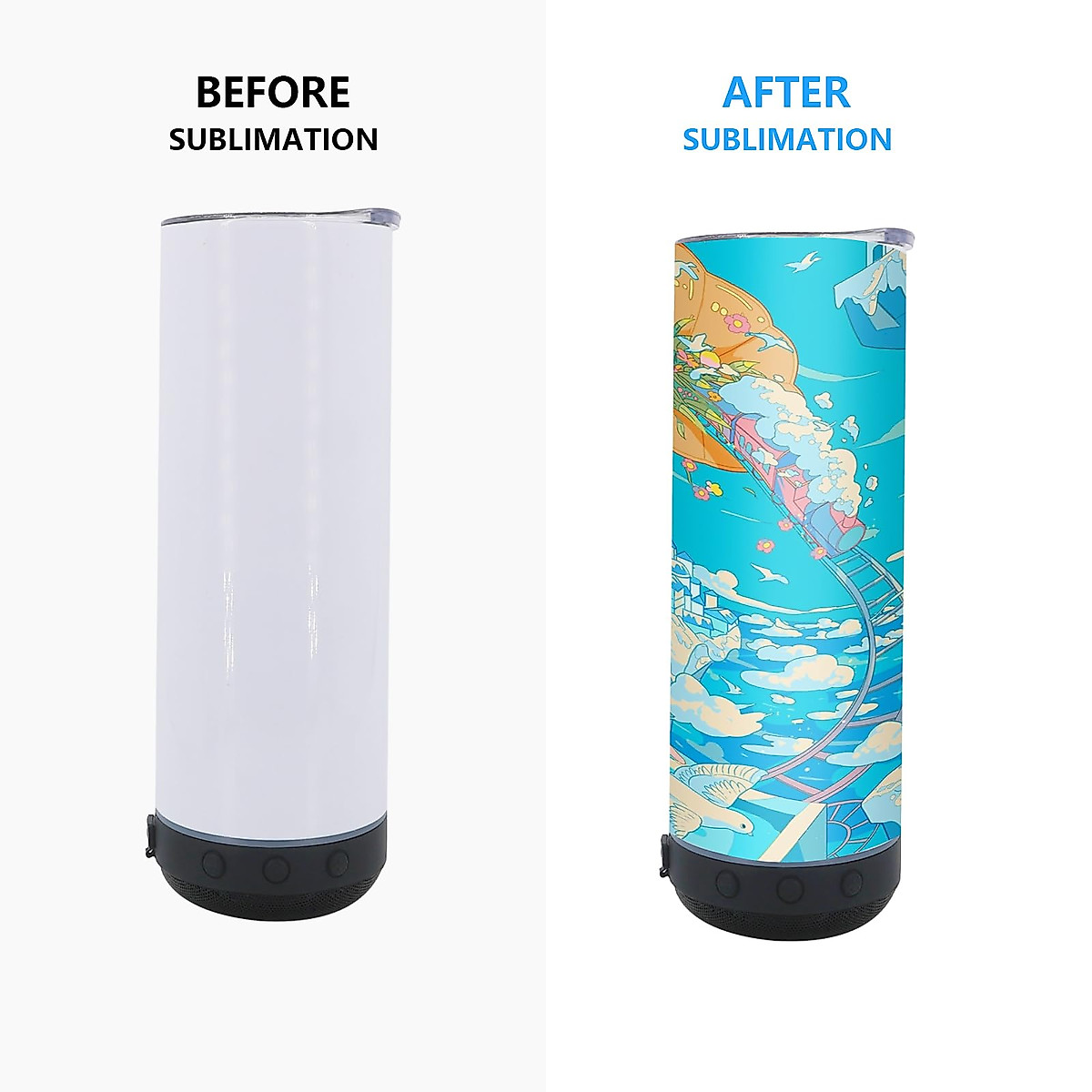 HIZEE 20 oz 1 pack Sublimation Tumbler Blank Bluetooth Music Speaker with Straw and Lid,Skinny Straight Stainless Steel Sublimation Cup Detachable Speaker Suitable for Travel Gifts