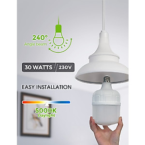 LOHAS Super Bright Light Bulbs, 250-300W Equivalent 3400LM E26 Garage LED Bulb, 5000K Daylight 30 Watt High Lumen LED Bulb w/E39 Adapter for Commercial Warehouse Workshop Factory Backyard Barn, 2 Pack