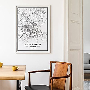 Dear Mapper Amsterdam Netherlands View Abstract Road Modern Map Art Minimalist Painting Black and White Canvas Line Art Print Poster Art Print Poster Home Decor (Set of 3 Unframed) (16x24inch)