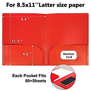 HABGP Plastic Folders with Pockets, 6 Color Heavy Duty Two Pocket Folder Business Card Holder for Office High School