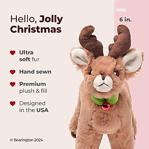 Bearington Jolly Reindeer Stuffed Animal, 6 Inch Christmas Stuffed Reindeer Plush, Ideal Small Christmas Stuffed Animals Gift for Toddlers, Kids & Teens