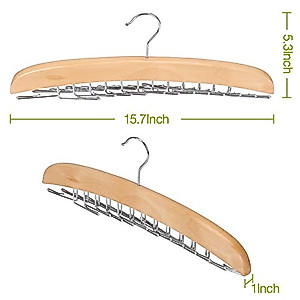 EZOWare 2 PC Belt Tie Hanger Racks, 24 Clip Hook Wooden Holder with 360 Degree Rotating for Hanging Storage Organizer, Men Closet Accessory, Women Tank Top, Scarves, Bras, Camisoles - Beige