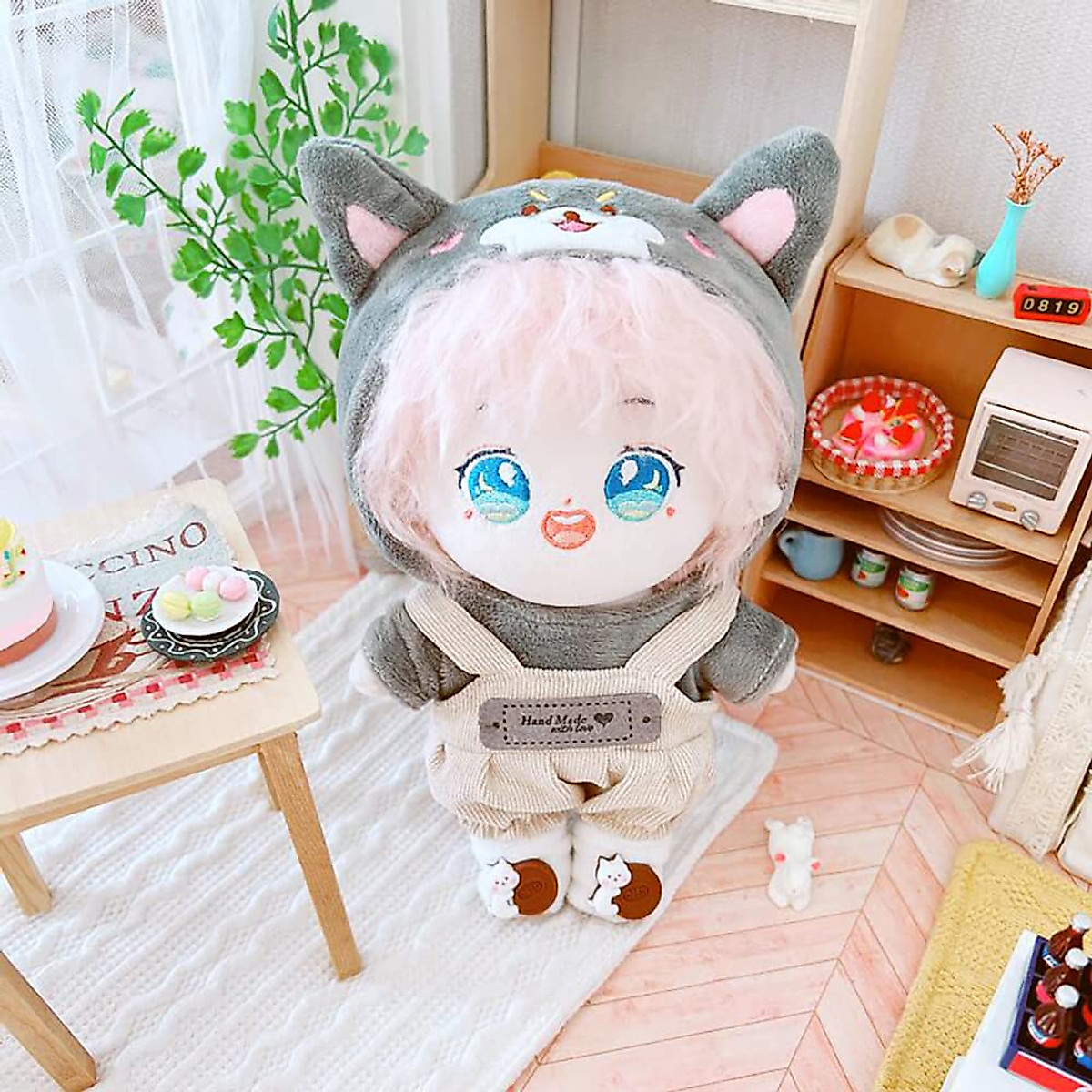niannyyhouse Dog Suit Dress Up Hoodie Corduroy Overalls Shoes 7.8in（20cm） Plush Doll Stuffed Figures Toys Clothes Accessories (Gray)