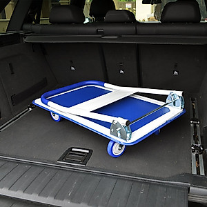 Push Cart Dolly by Wellmax, Moving Platform Hand Truck, Foldable for Easy Storage and 360 Degree Swivel Wheels with 330lb Weight Capacity, Blue Color