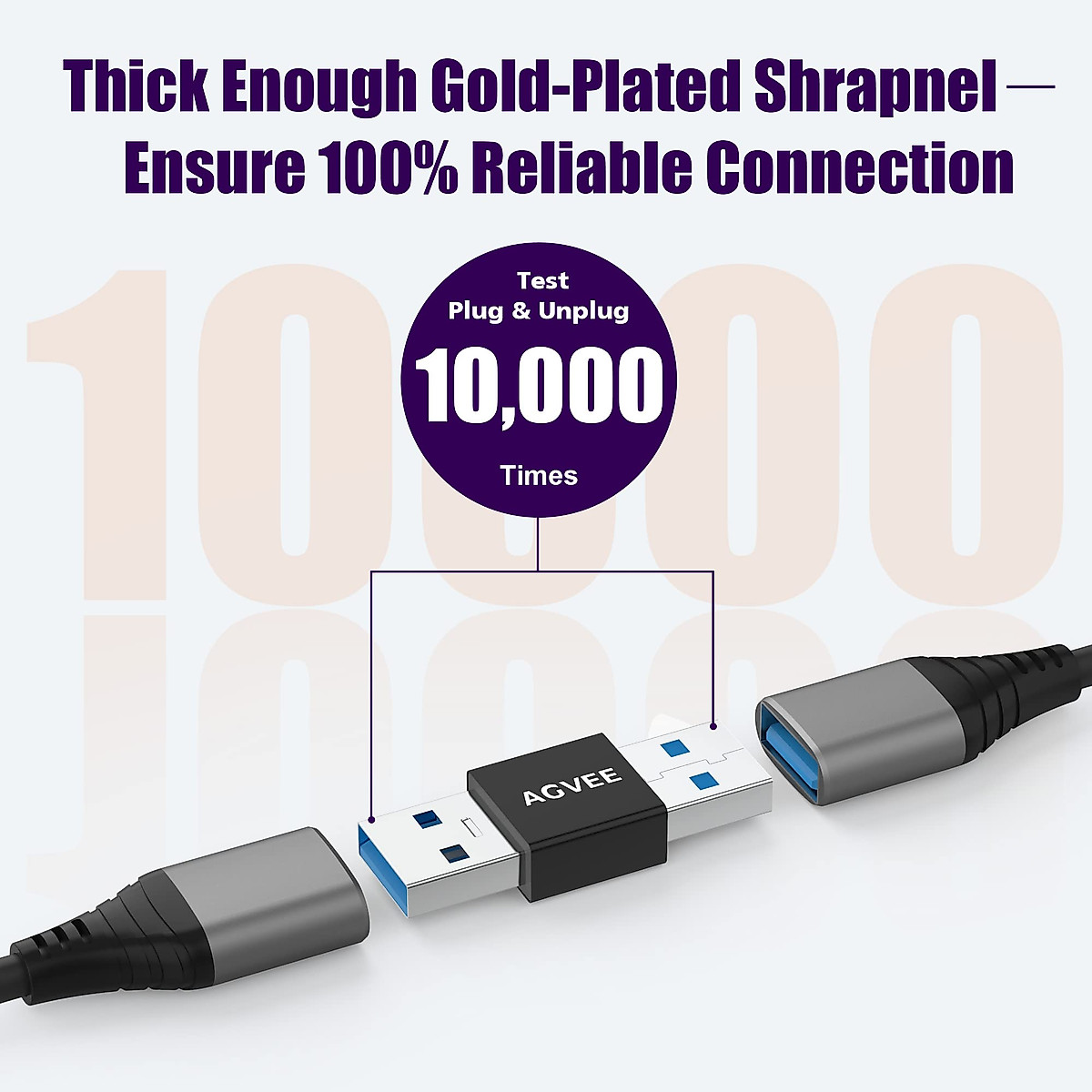 AGVEE 4 Pack USB-A 3.0 Male to USB-A Male Bidirectional Adapter, USB 3.2 Gen 1 Coupler Extender Extension Converter Connector, Black