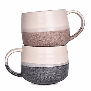 Bosmarlin Ceramic Large Latte Coffee Mug Set of 2 for Latte, Cappuccino, 18 Oz, Dishwasher and Microwave Safe (Pink&Grey, 2)