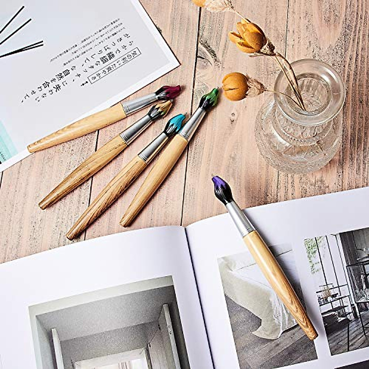 Outus Bamboo Brush Shape Ballpoint Pen Novelty Retractable Paintbrush Ink Pens for Art Activities and School Stationery, Christmas Halloween Near Year Present (10 Pieces)