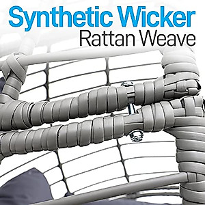 SereneLife Hanging Egg Chair with Stand - Indoor Outdoor Patio Wicker Rattan Lounge Chair with Stand, Steel Frame, UV Resistant Washable Cushions for Garden Backyard Deck Sunroom SLGZ0EGG (Gray)