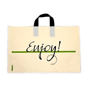 Enjoy Shopping Bags with Handles, 50 Pack, MADE IN USA, 19" W x 12" H + 9" Bottom, Reusable Birthday Party Favor Plastic Boutique Merchandise Customer Bags for Small Retail Grocery Business