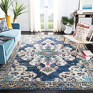 SAFAVIEH Madison Collection Area Rug - 10' x 14', Navy & Grey, Boho Chic Medallion Distressed Design, Non-Shedding & Easy Care, Ideal for High Traffic Areas in Living Room, Bedroom (MAD452M)