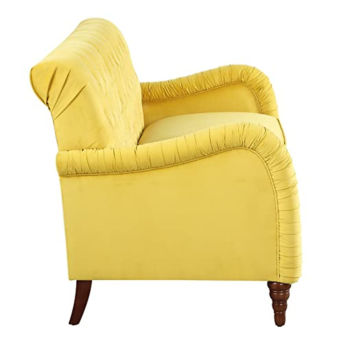 Melpomene Chesterfield-Styled 3 Seater Sofa Couch, Modern 72" Velvet Sofa with Button Tufting, Unique Arm and Wood Legs,Yellow
