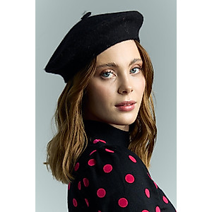 Stylish French Hats, Black Beans, Plain -Colored Classic Beanie Winter Cover, Beret Hats for Women Stylish - Classic Stretched Wool French French French Paris Beret for Men and Women.