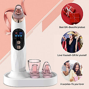 Blackhead Remover Pore Vacuum with Hot Compress- 2025 Upgraded Electric Face Cleaner Pore Extractor Pimple Extractor Acne White Heads Removal Tool with 5 Suction Head LCD Screen and Base