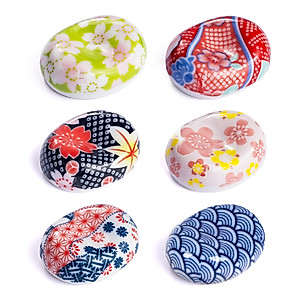 ORYOUGO Set of 6 Japanese Flower Pattern Ceramic Chopsticks Holder Fork Rest for Dinner Spoon,Fork,Knife,Tableware