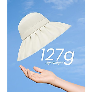 BENEUNDER Large Brim Floppy Sun Hats for Women Summer Beach Sun Hat Foldable UPF 50+ (Ivory)